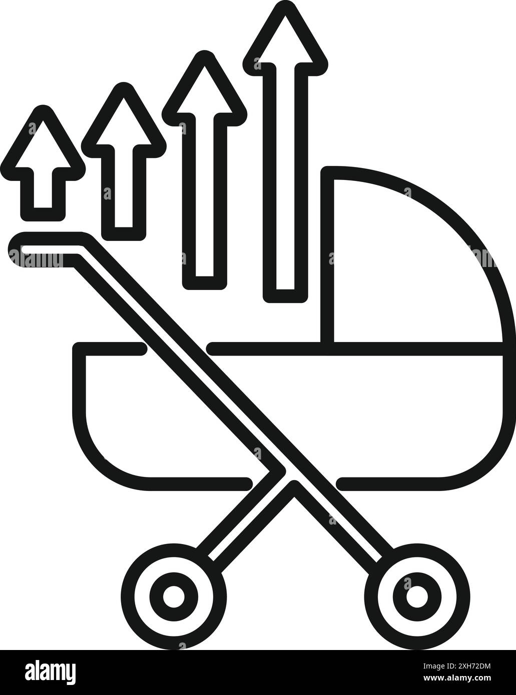 Line icon representing a baby carriage associated with a growing chart ...