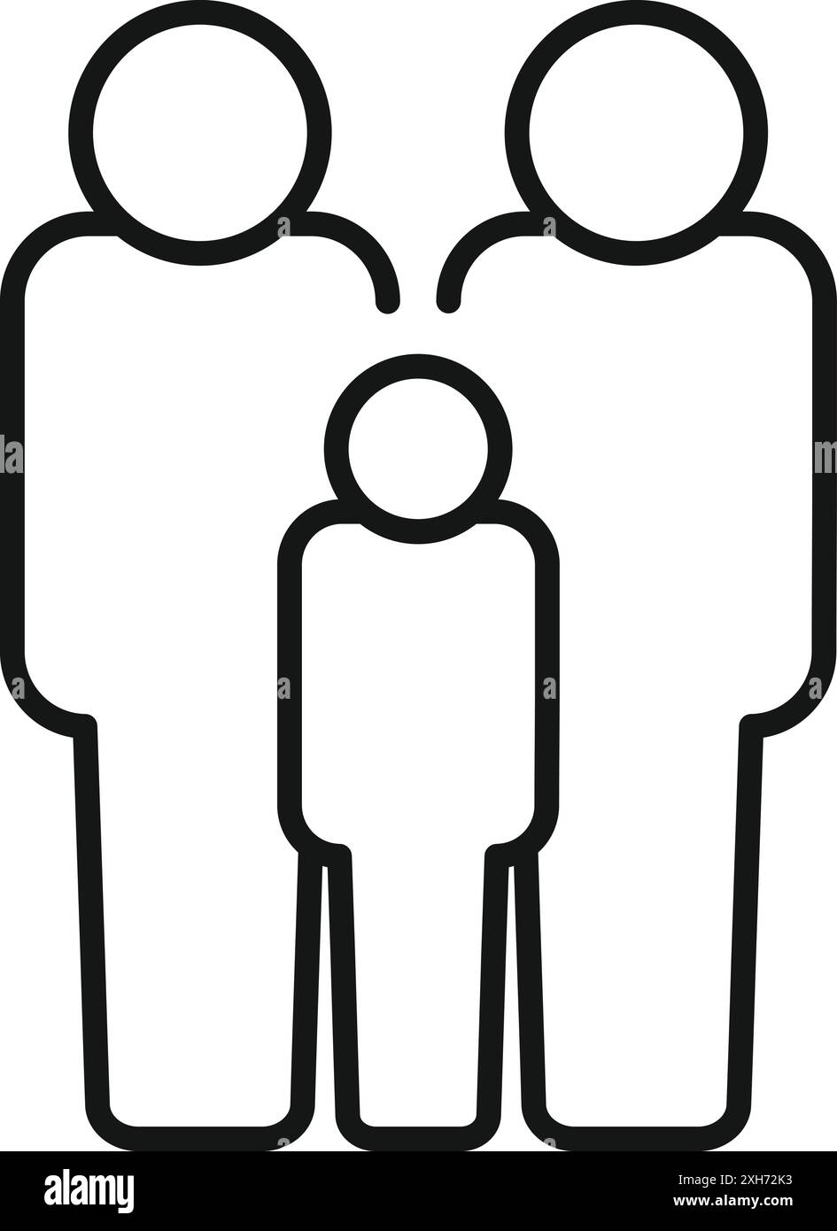 Line drawing of a family with two parents and one child standing ...