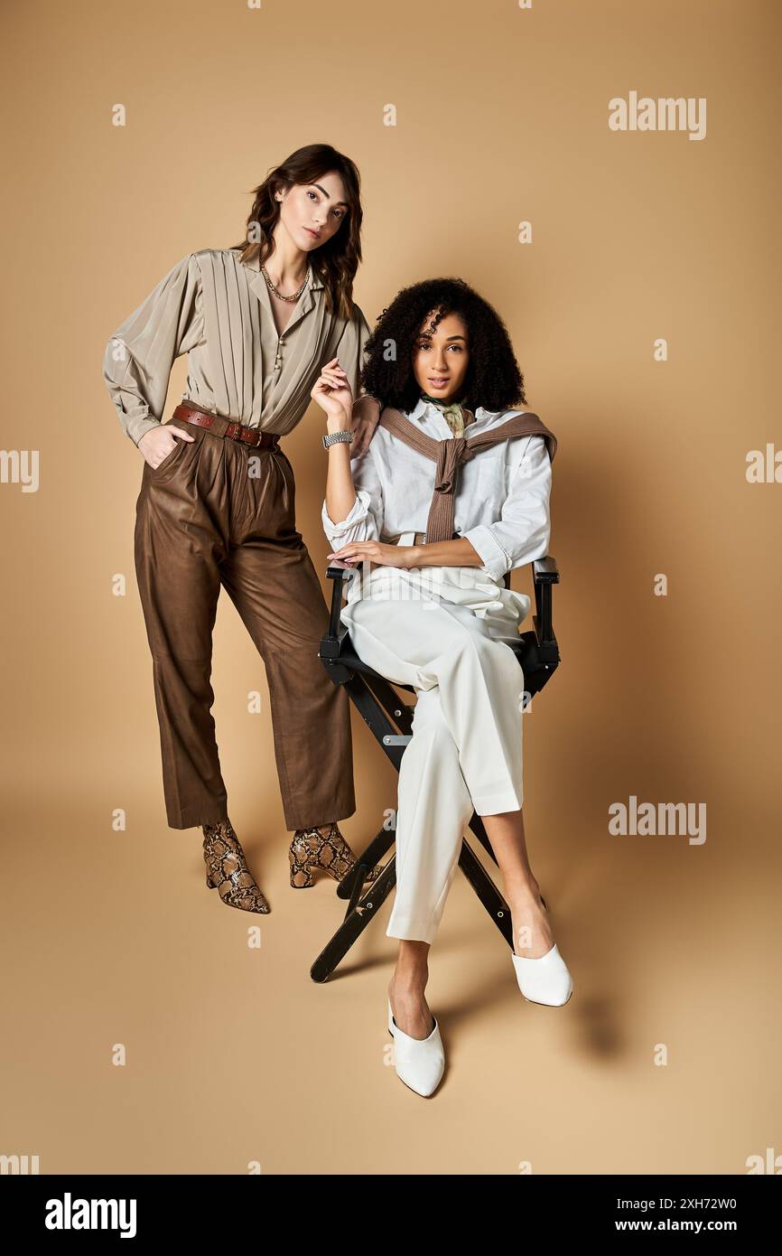 Two models pose sitting in hi-res stock photography and images - Alamy