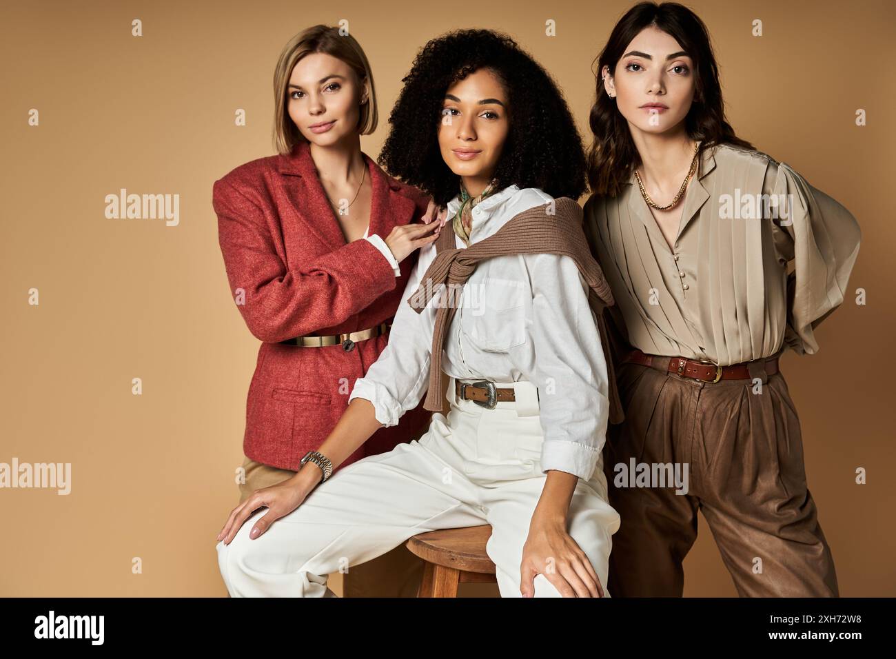 Group of young, beautiful multicultural women in stylish attire ...