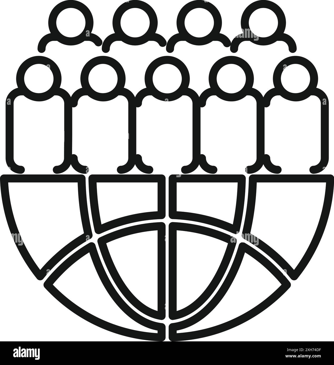 Line art icon of a group of people standing on top of a segmented ...