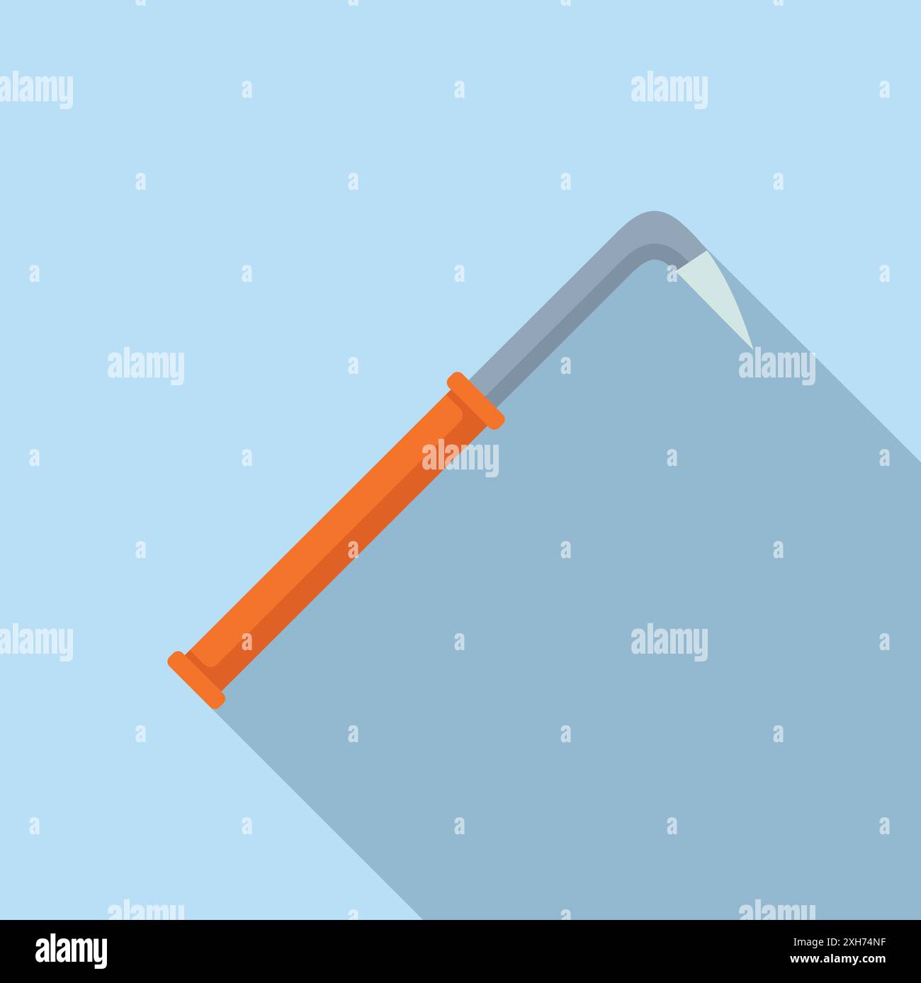Crowbar with orange handle casting a long shadow on a light blue ...