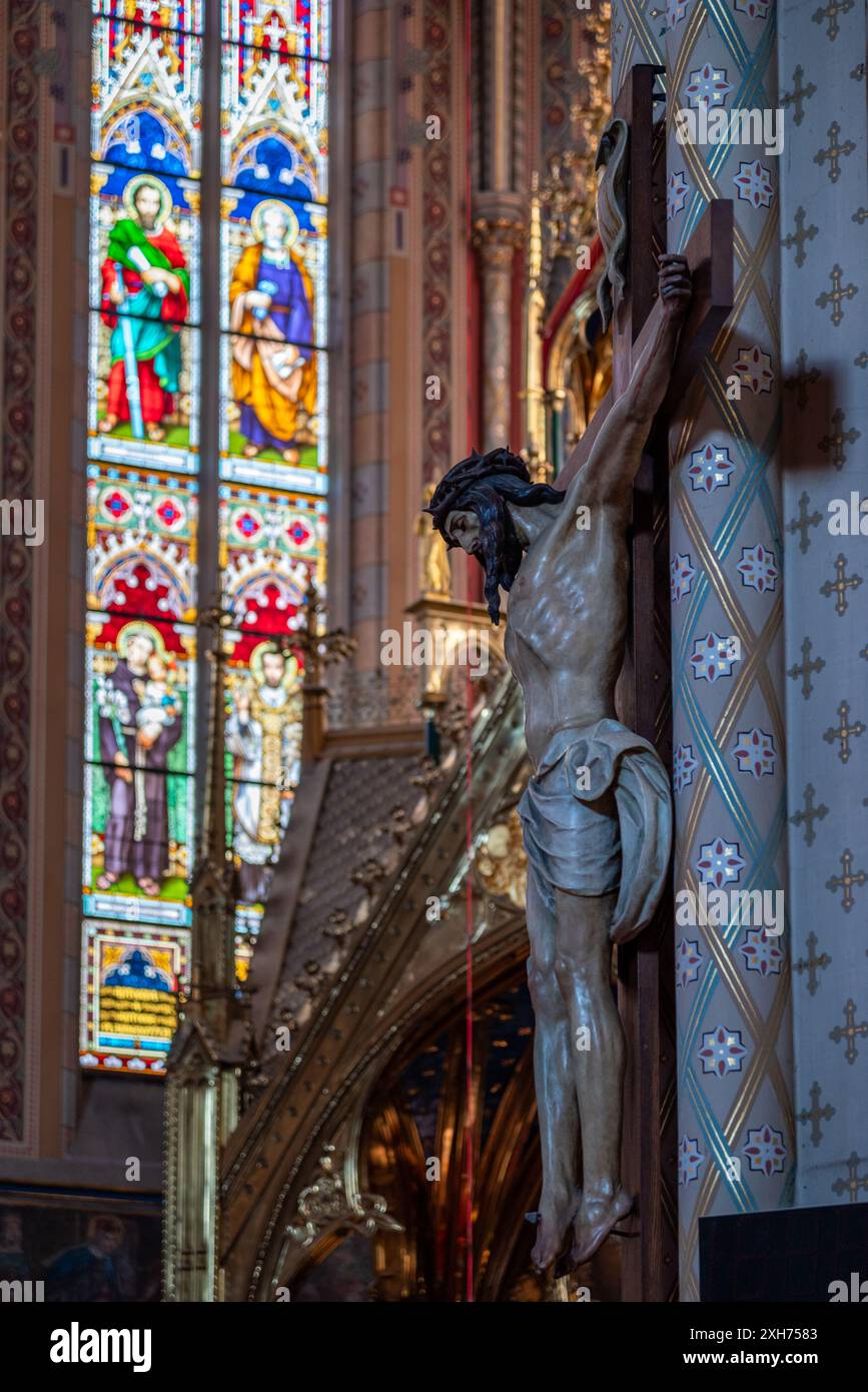 Interior of the Basilica of St. Ludmila, neo-Gothic Catholic church at ...
