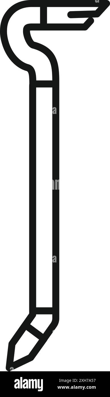 Black and white line drawing of a crowbar, a metal tool used for prying ...