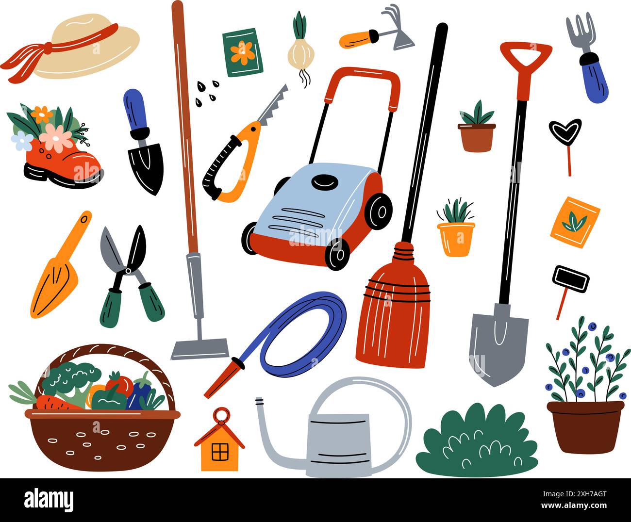 Hat watering can rake Stock Vector Images - Alamy