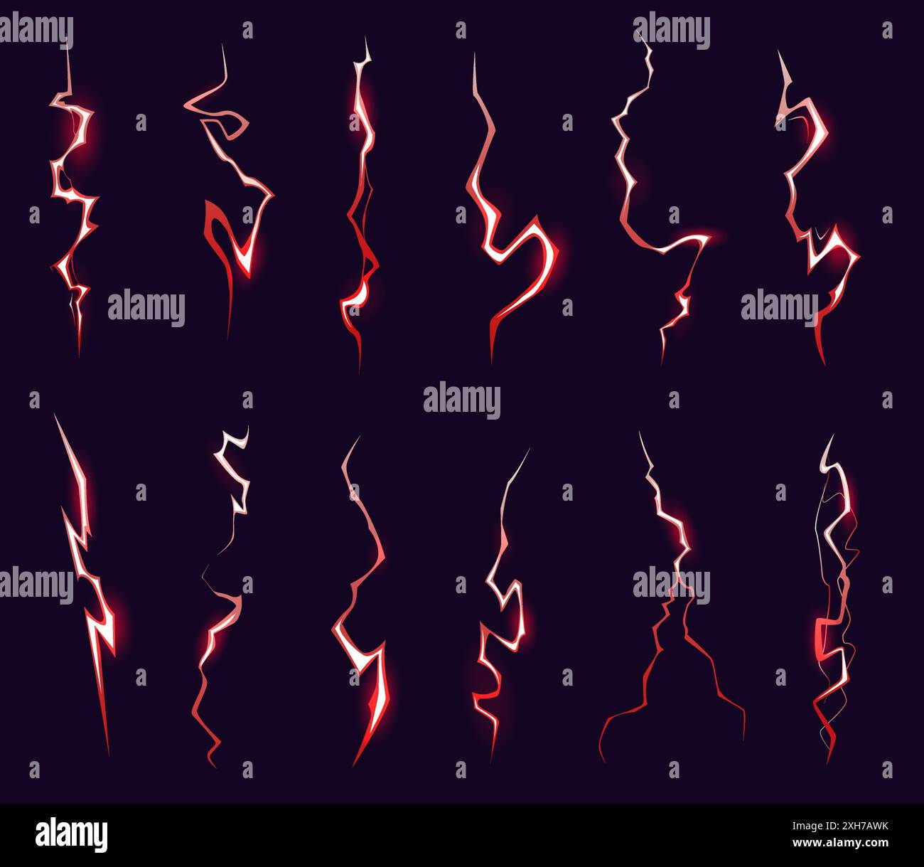 Cartoon red thunder effect. Electric power. Lightnings glow hit ...