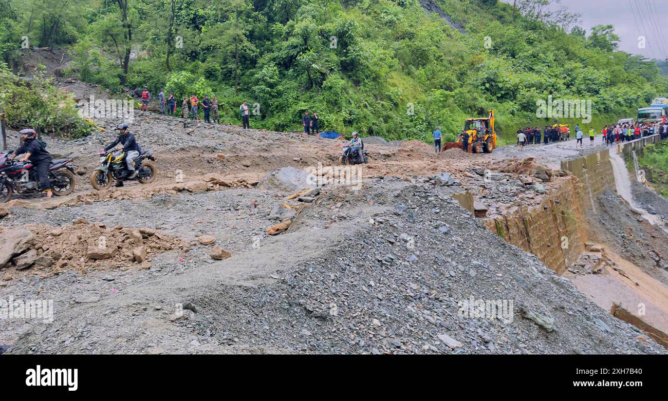 Chitwan. 12th July, 2024. Photo received from RSS shows the site of a landslide in Chitwan ...