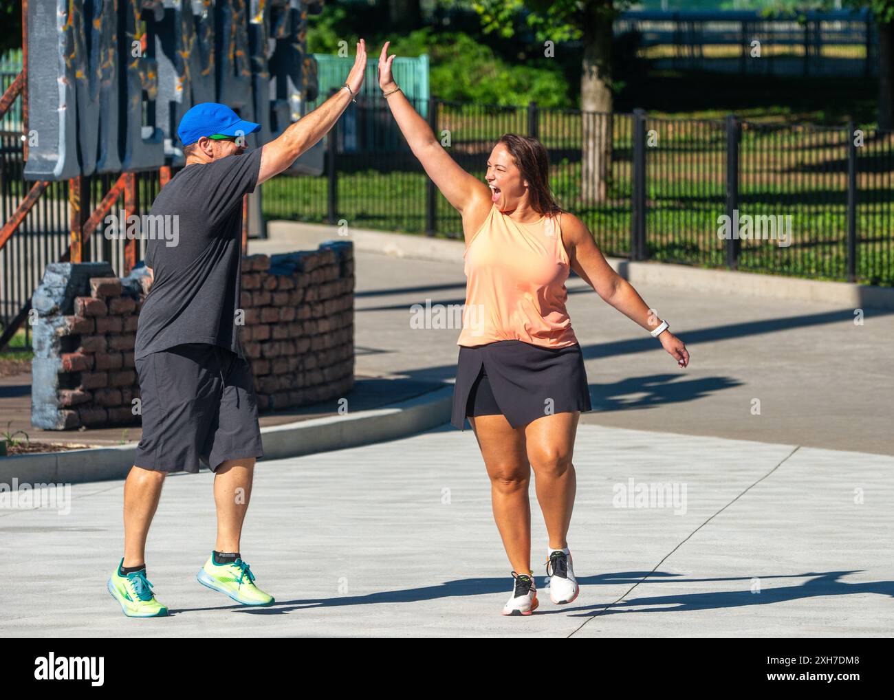 Allentown, United States. 11th July, 2024. Casey Fosbenner gives a high ...