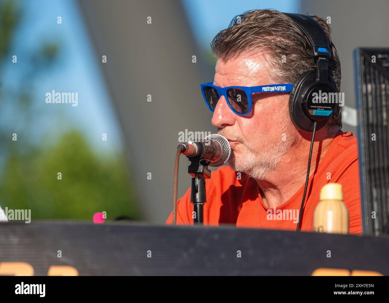Allentown, United States. 11th July, 2024. Preston Elliot broadcasts ...