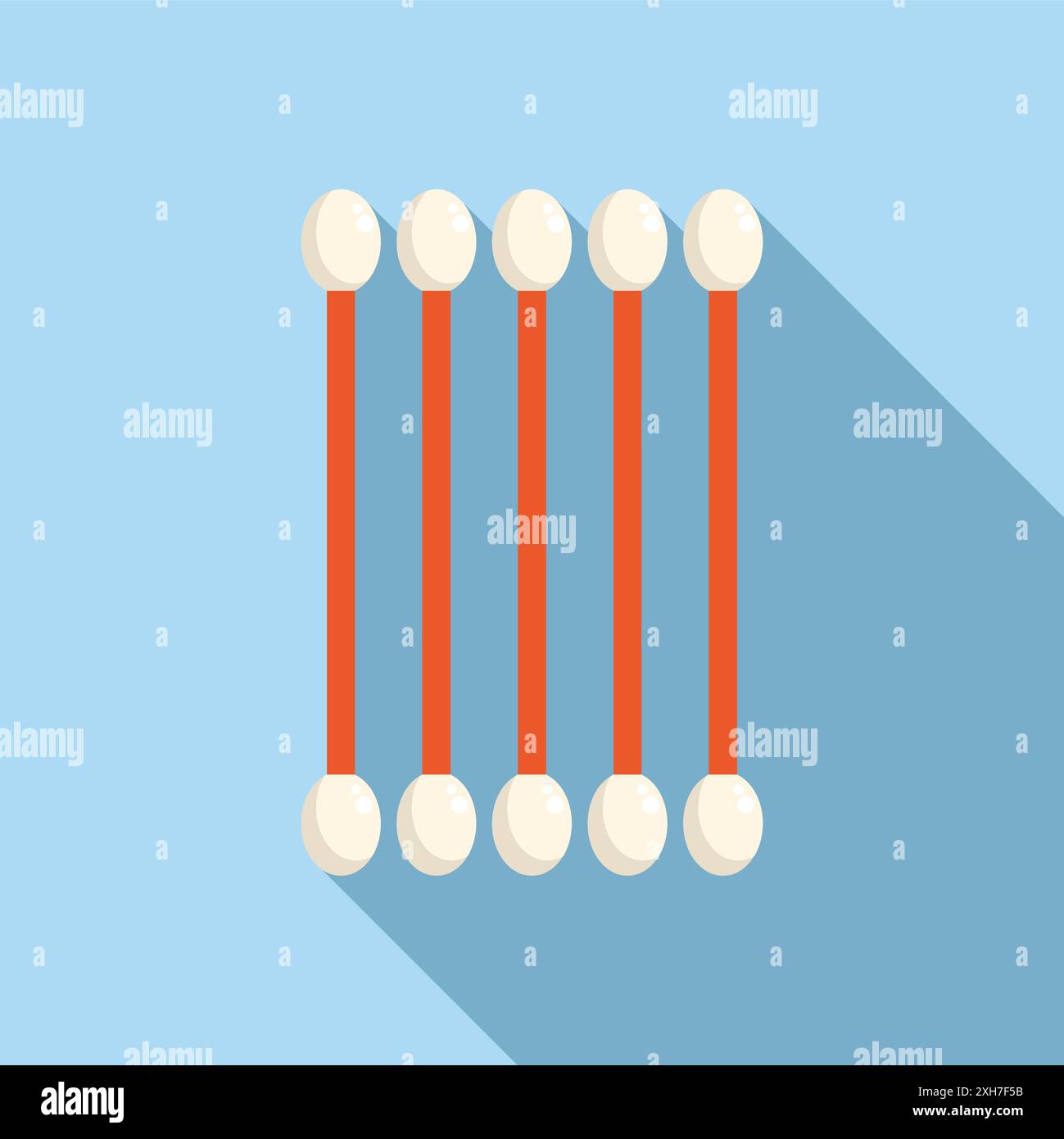 Five cotton swabs standing upright, casting long shadows on a blue ...