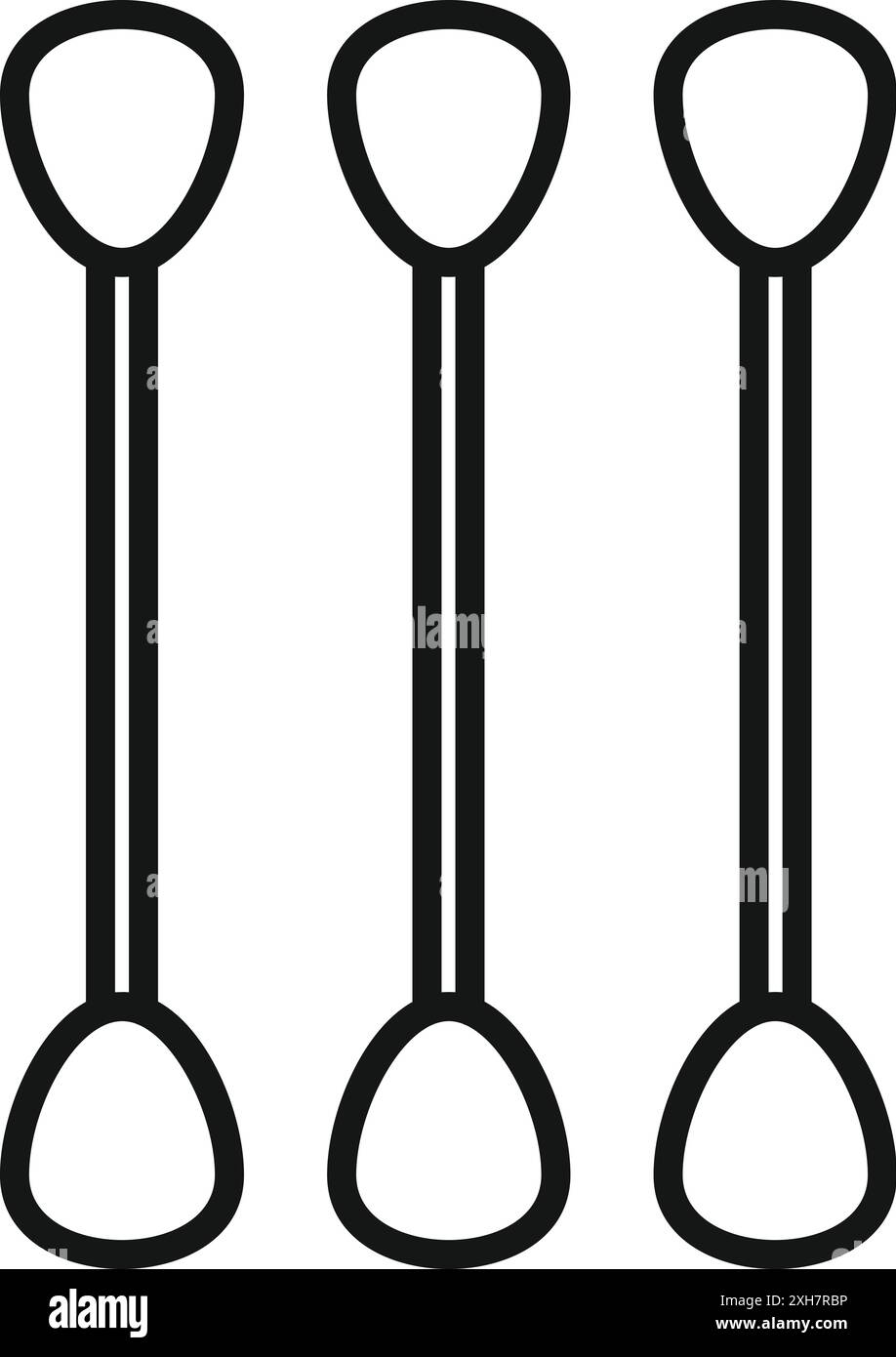 Line drawing of three cotton swabs standing upright on an isolated ...