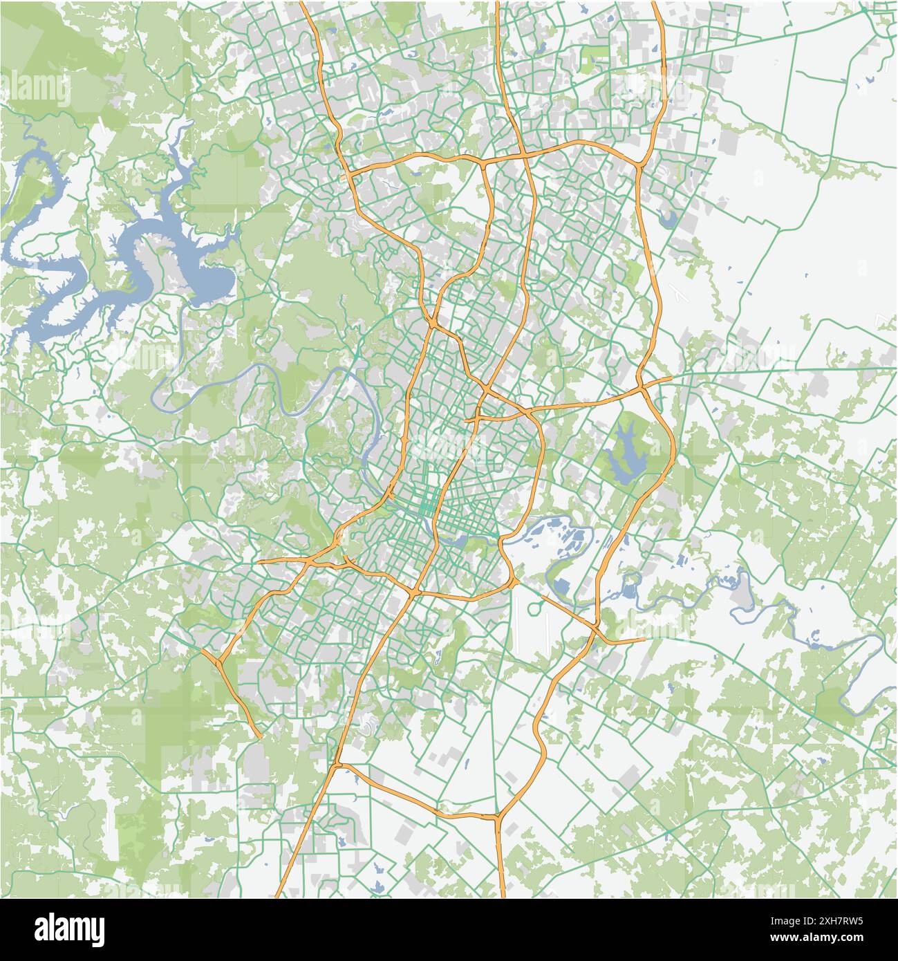 Road map of Austin in Texas. Contains layered vector with roads water ...