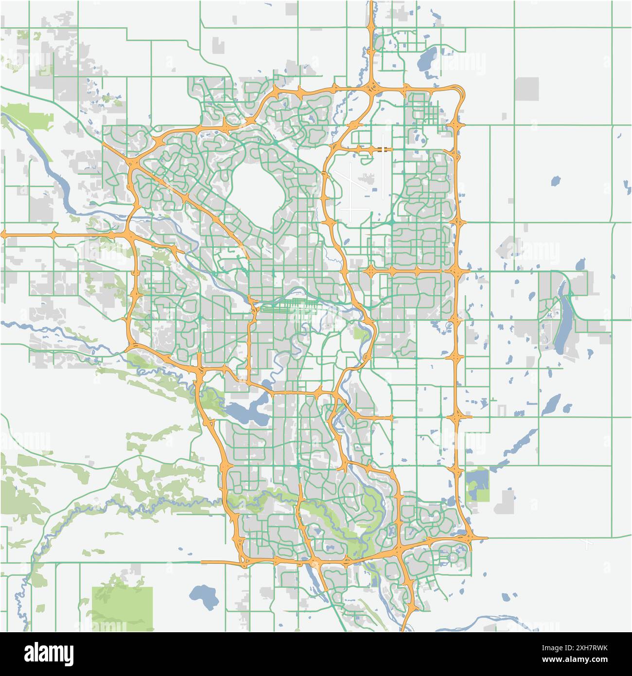 Road map of Calgary in Canada. Contains layered vector with roads water ...