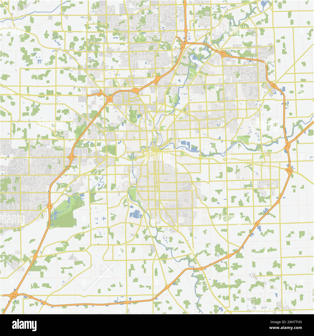 Road map of Fort Wayne in Indiana. Contains layered vector with roads ...