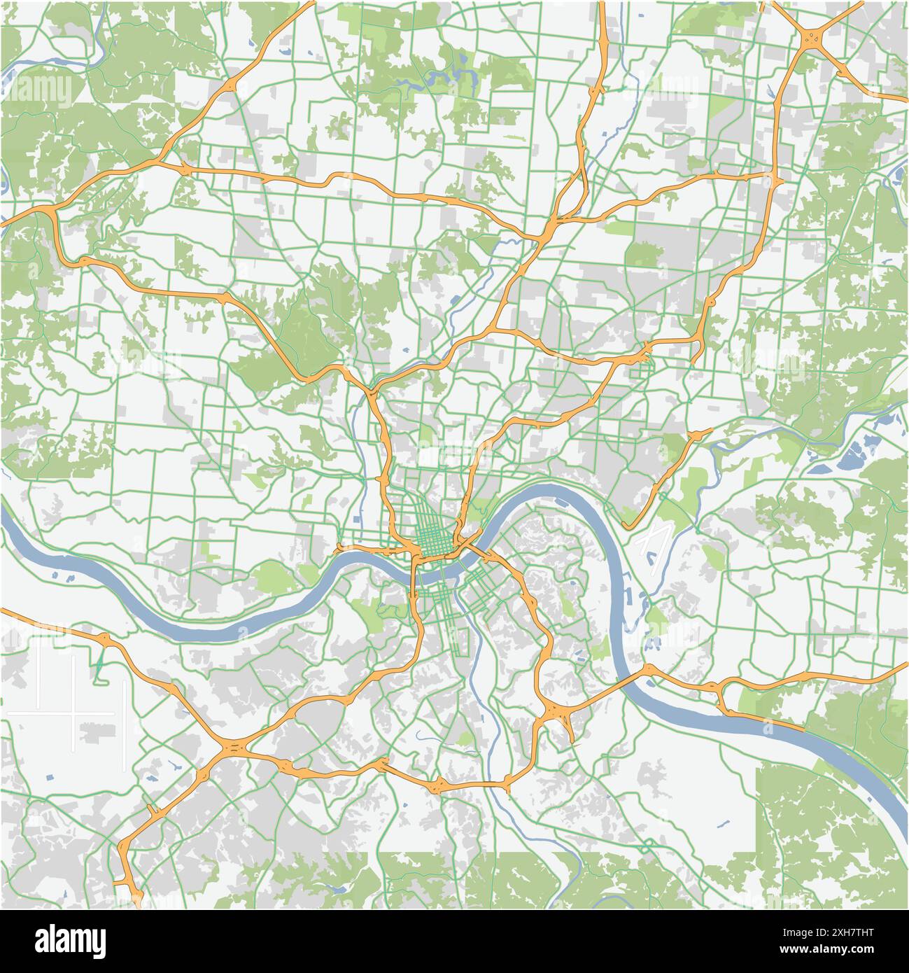 Road map of Cincinnati in Ohio. Contains layered vector with roads ...