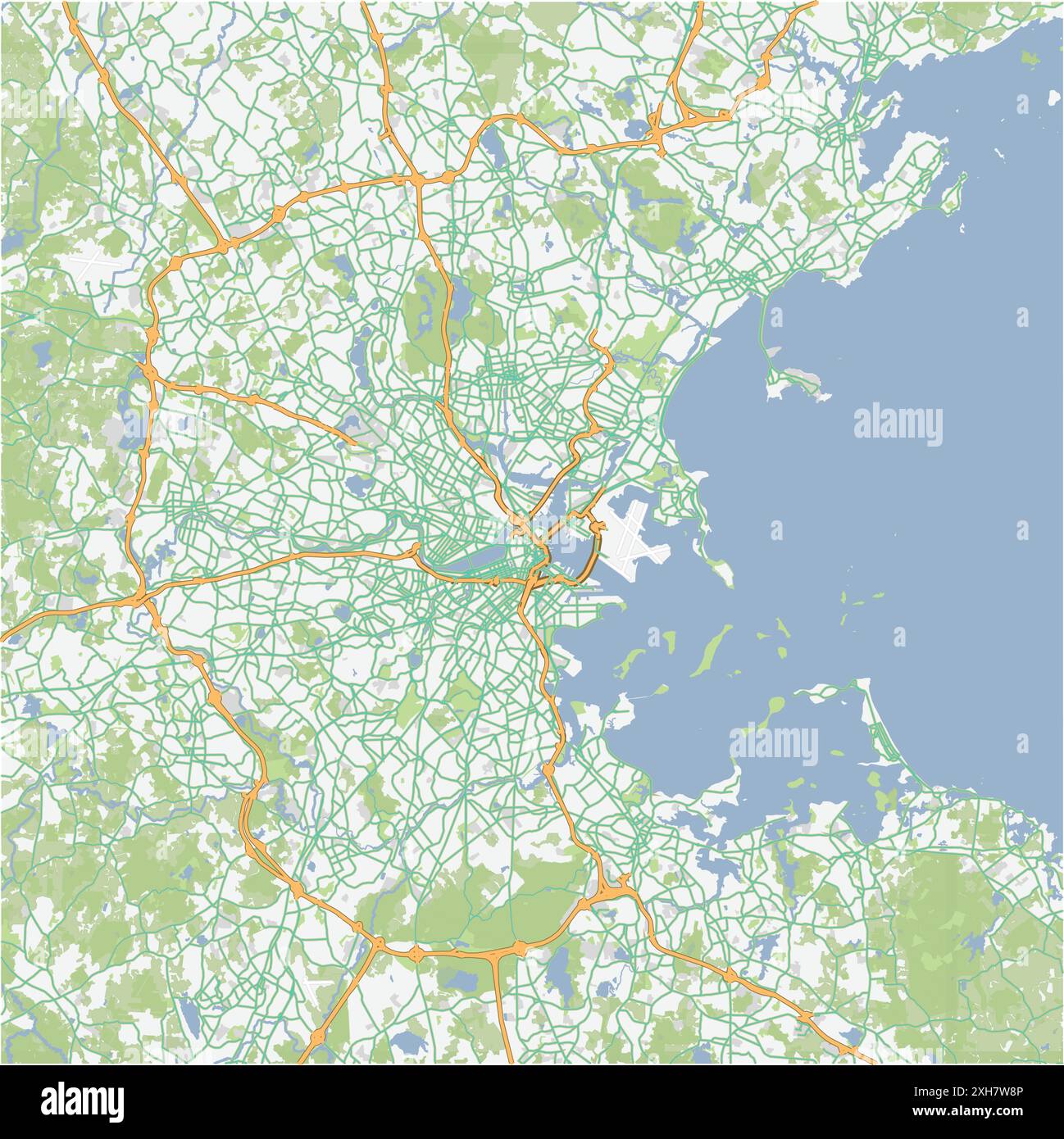 Road map of Boston in Massachusetts. Contains layered vector with roads ...