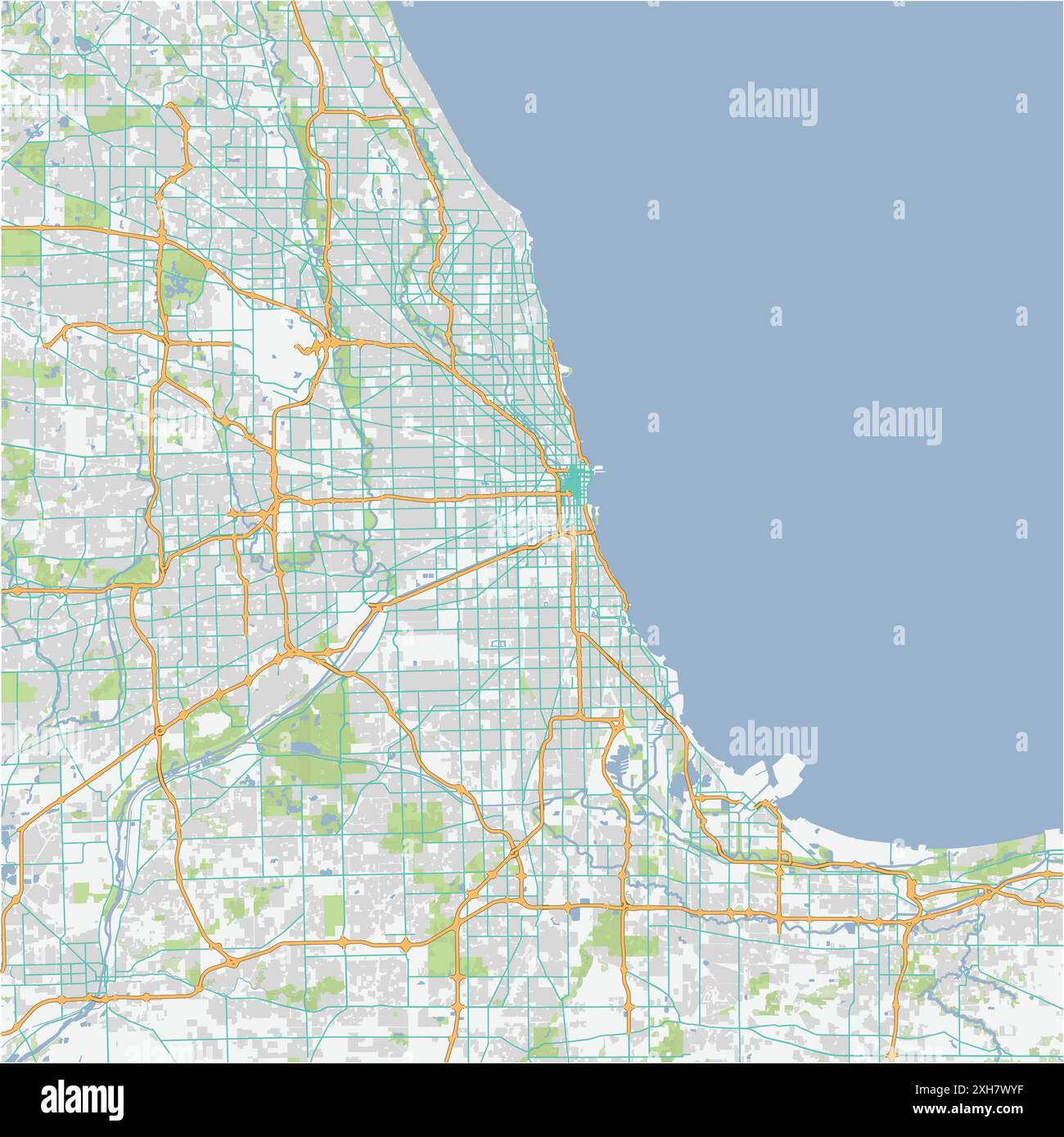 Road map of Chicago in Illinois. Contains layered vector with roads ...
