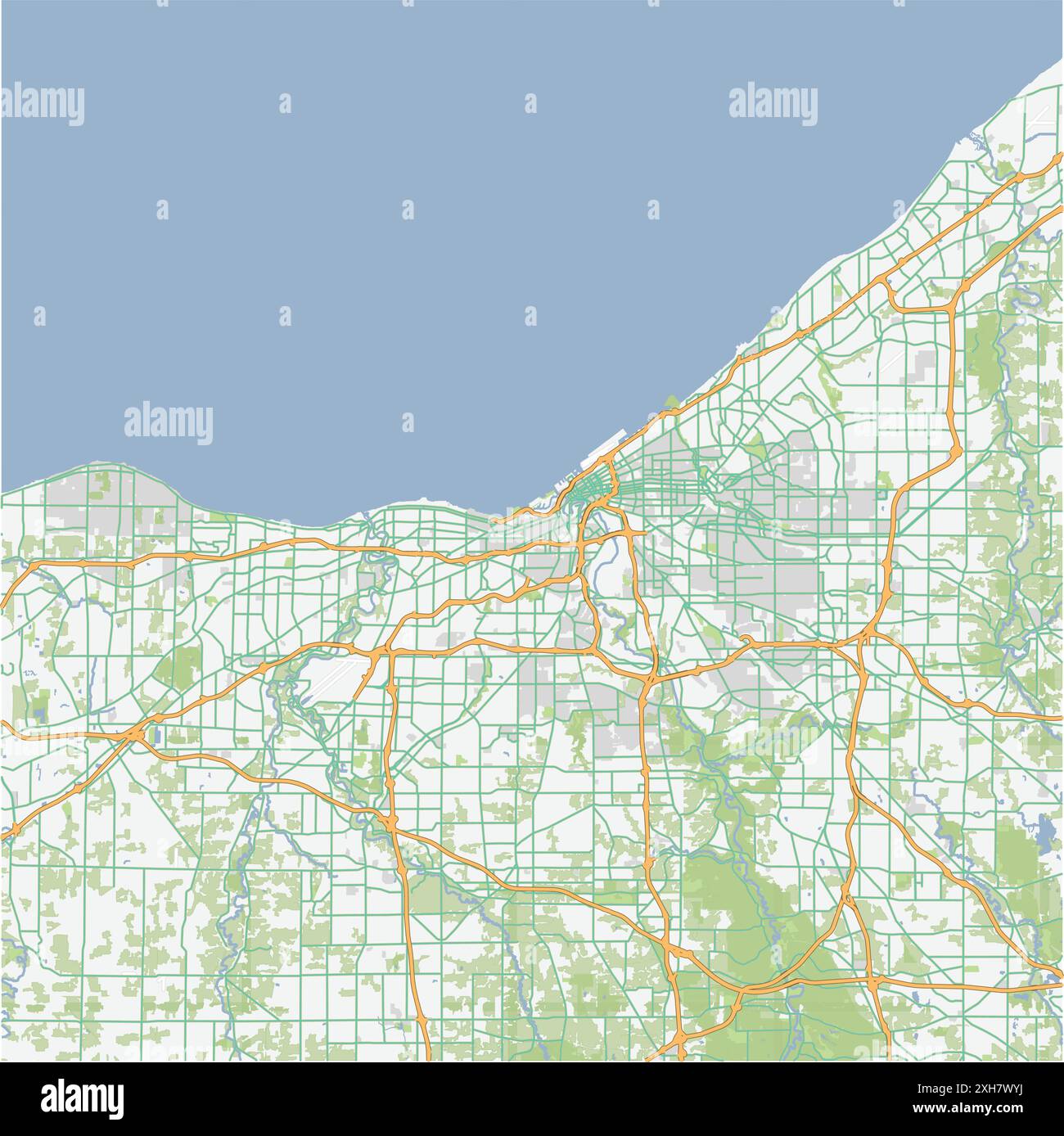 Road map of Cleveland in Ohio. Contains layered vector with roads water ...