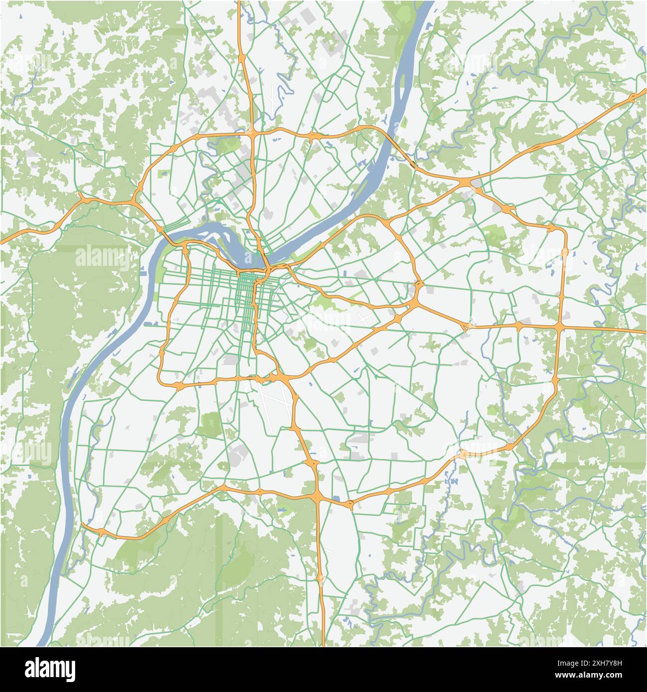 Road map of Louisville in Kentucky. Contains layered vector with roads water, parks, etc Stock ...