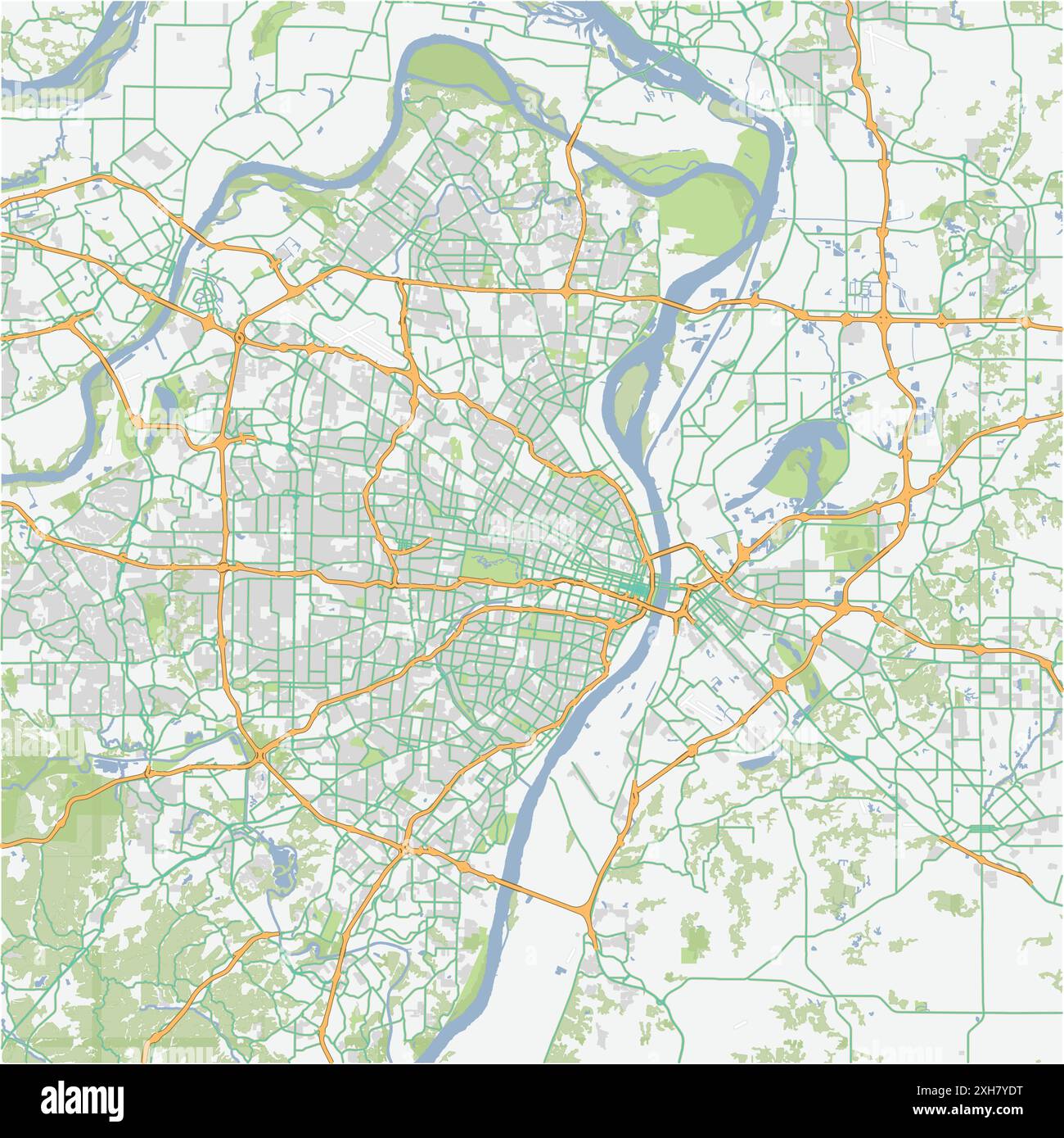 Road map of St. Louis in Missouri. Contains layered vector with roads ...