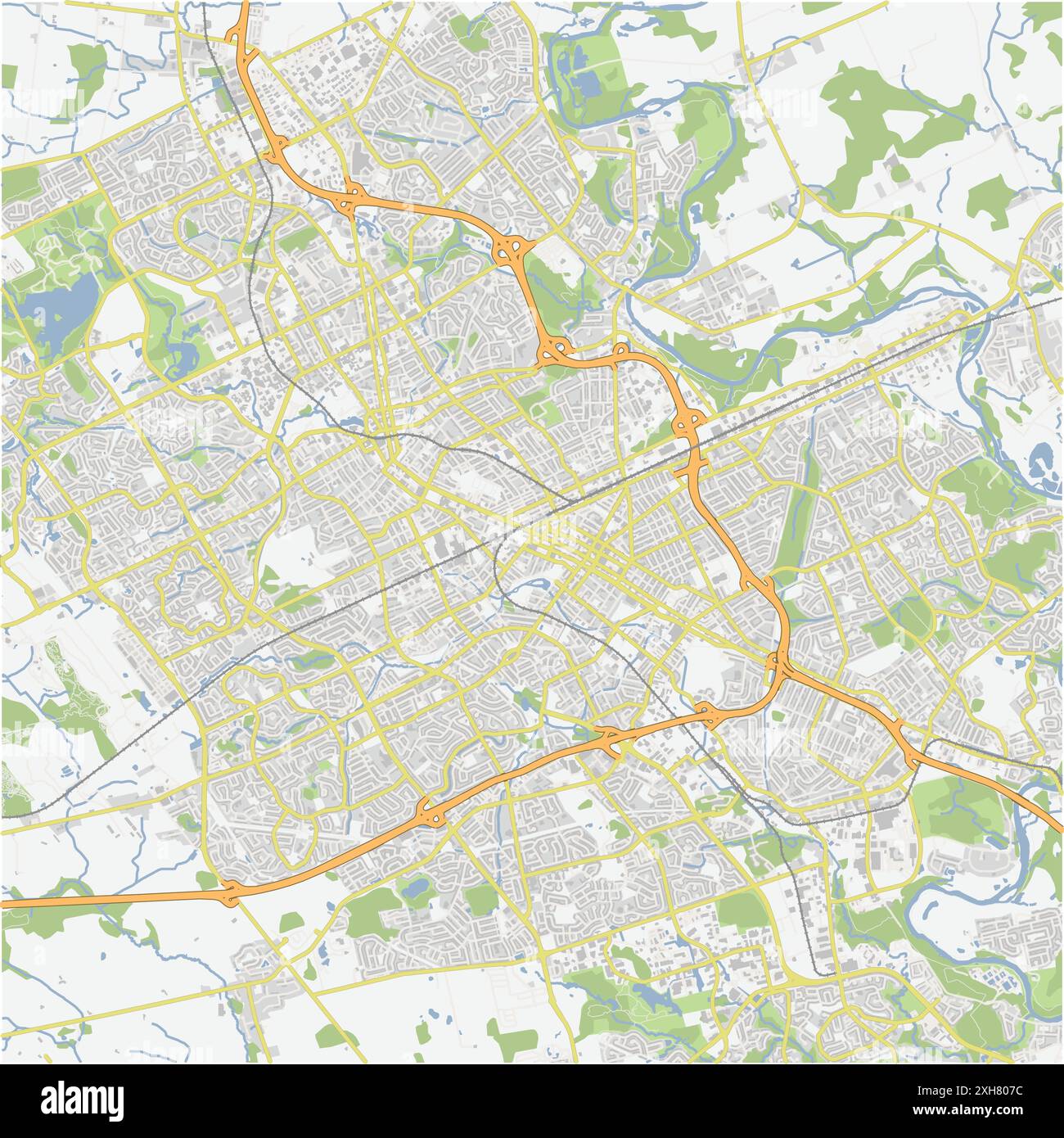 Road map of Kitchener in Canada. Contains layered vector with roads water, parks, etc Stock ...