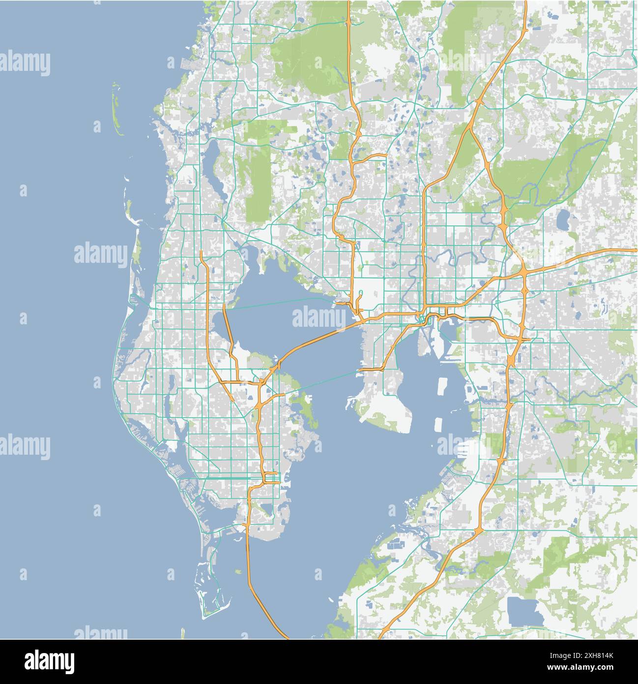 Road map of Tampa in Florida. Contains layered vector with roads water ...