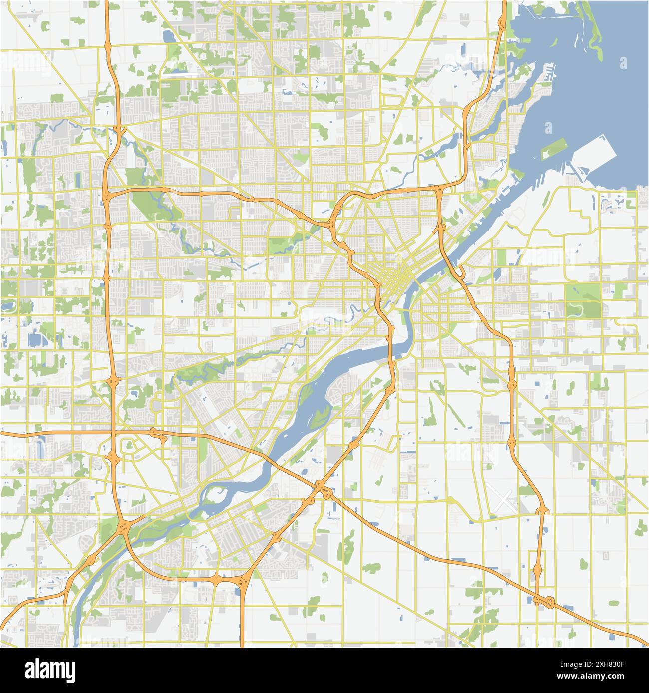 Road map of Toledo in Ohio. Contains layered vector with roads water ...