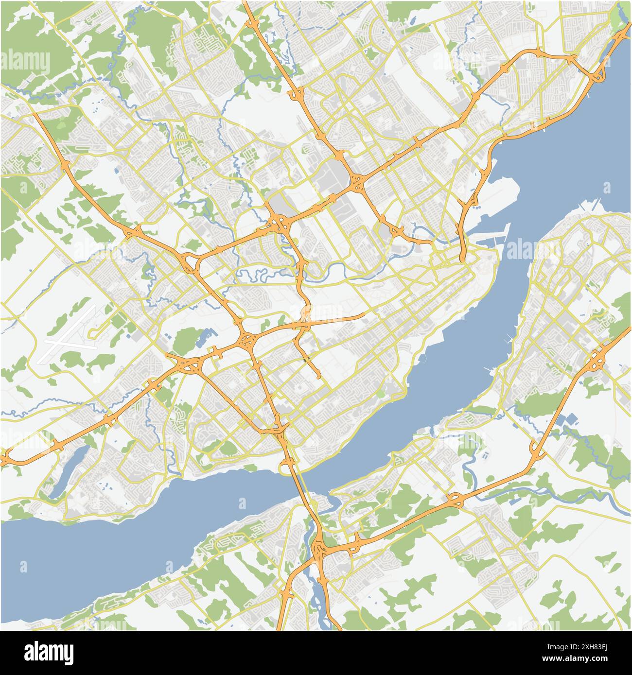 Road map of Quebec City in Canada. Contains layered vector with roads ...