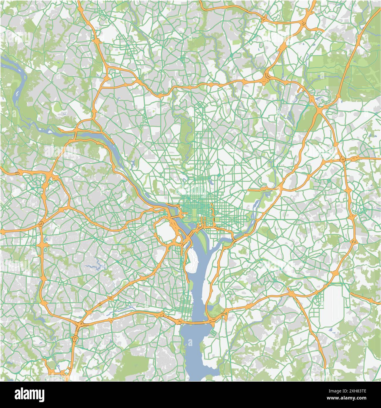 Road map of Washington in District of Columbia. Contains layered vector ...
