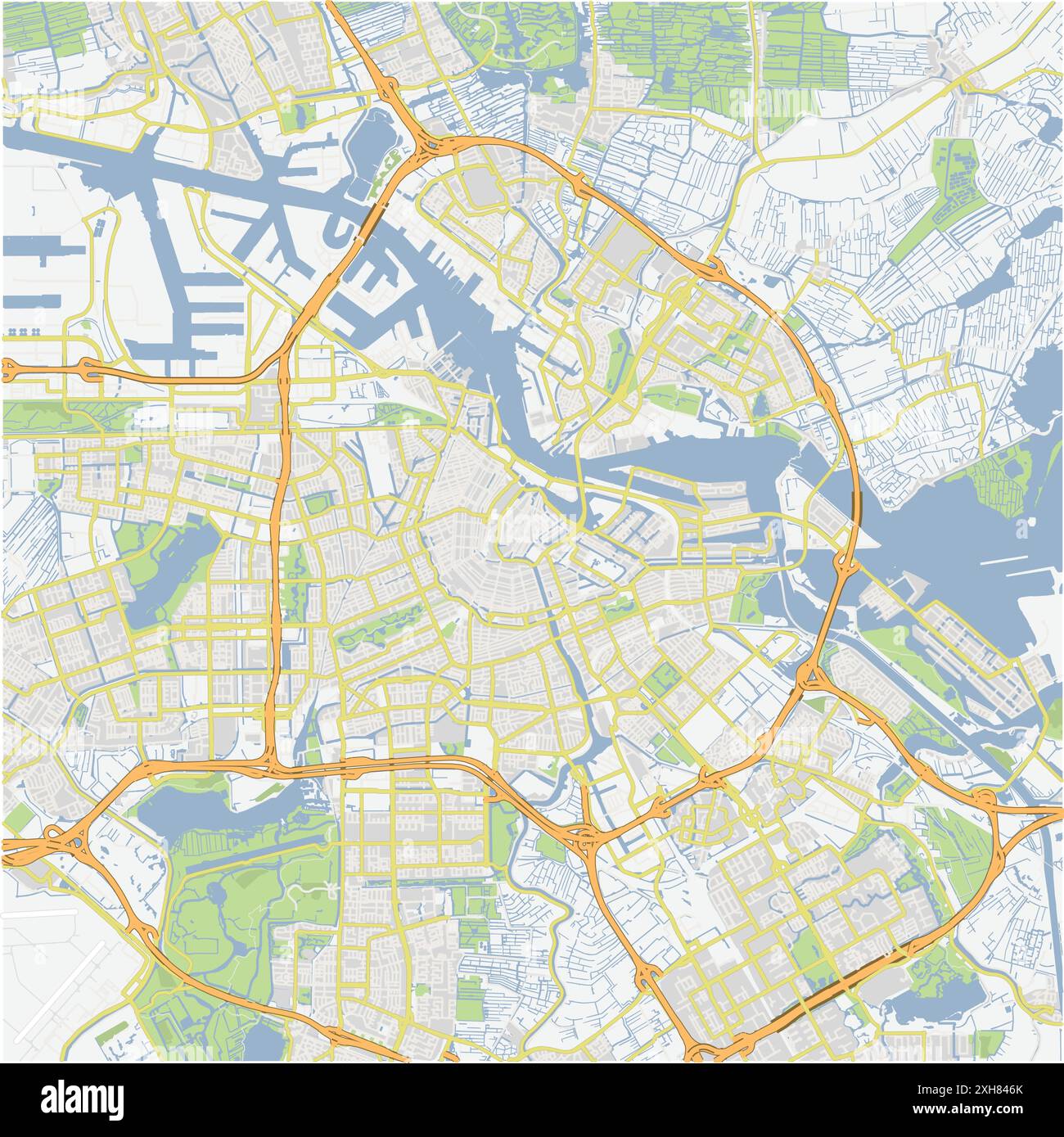 Road map of Amsterdam in Netherlands. Contains layered vector with ...