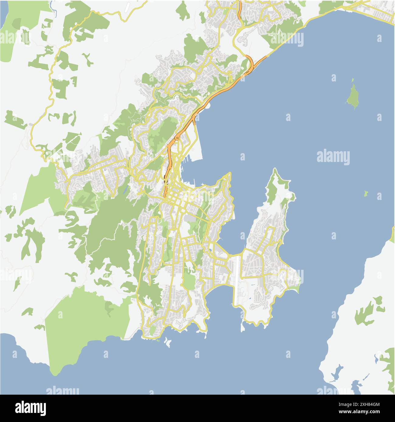 Road map of Wellington in New Zealand. Contains layered vector with ...