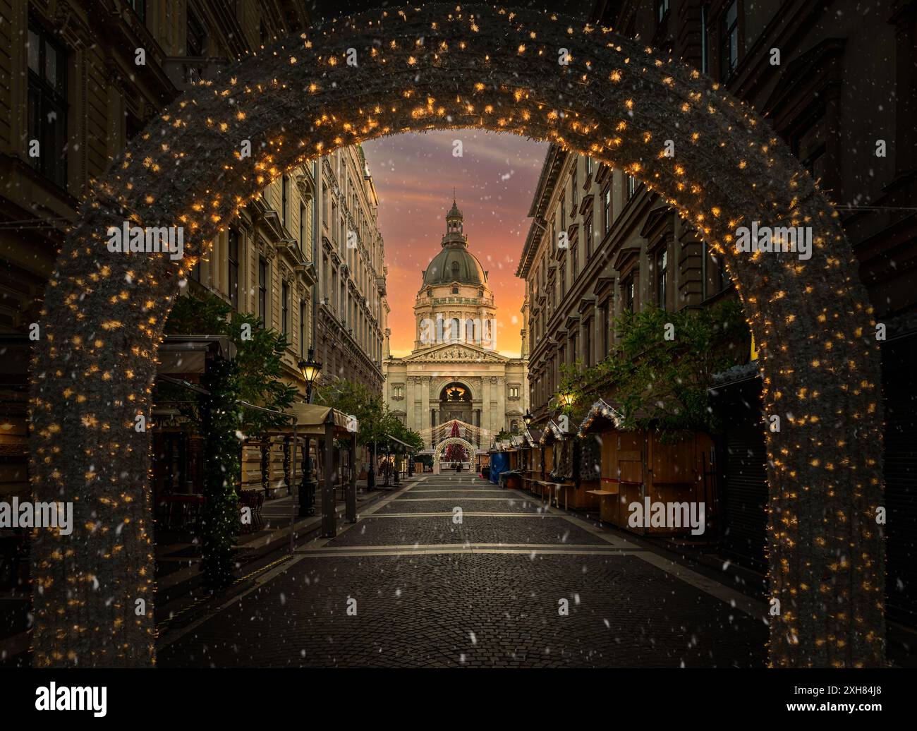 Christmas market at Saint Stephen Basilica in Budapest, with festive ...