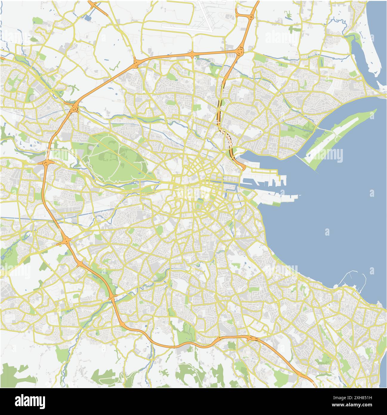 Road map of Dublin in Ireland. Contains layered vector with roads water ...