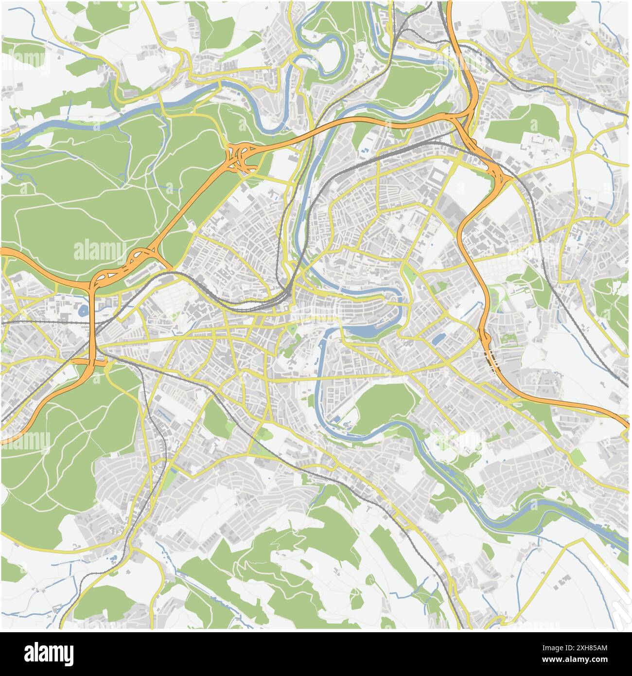 Road map of Bern in Switzerland. Contains layered vector with roads water, parks, etc Stock ...