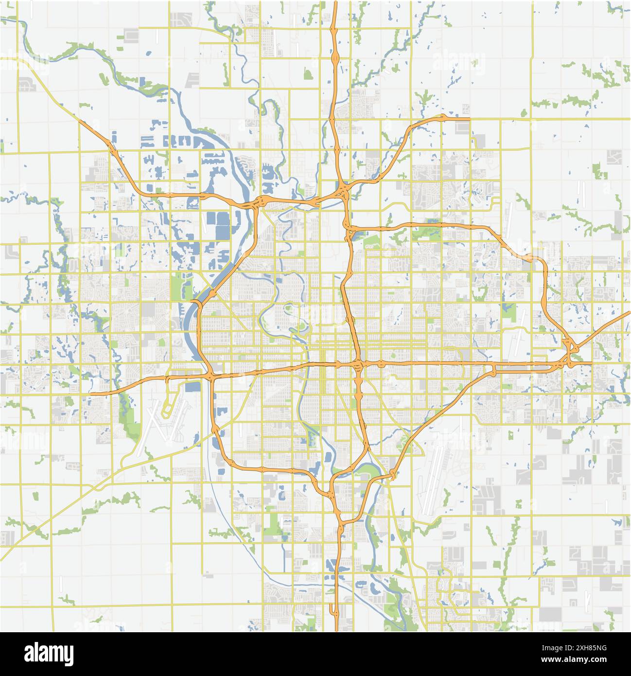 Road map of Wichita in Kansas. Contains layered vector with roads water ...