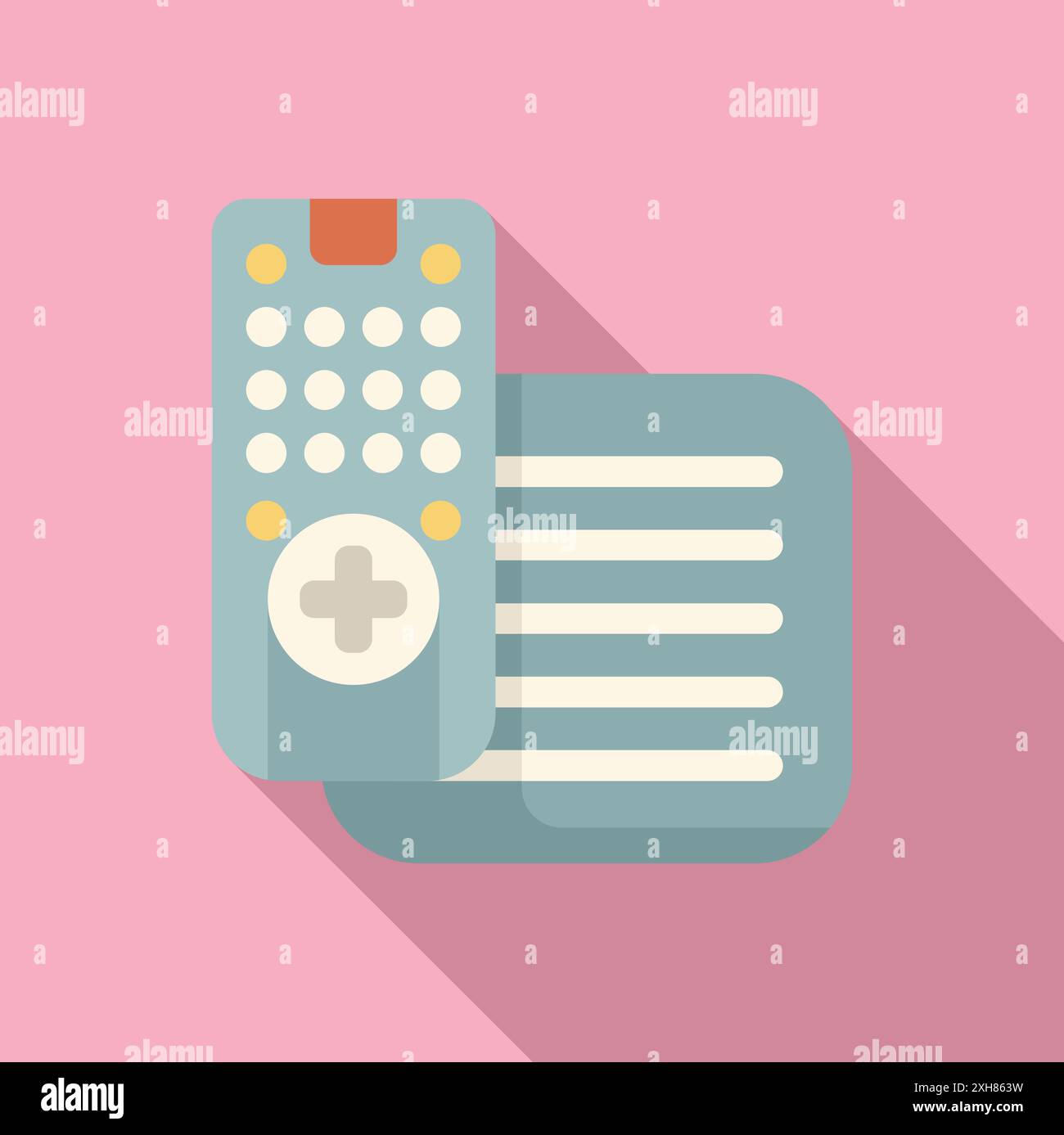 Tv set top box receiver and remote control lying on a pink background ...