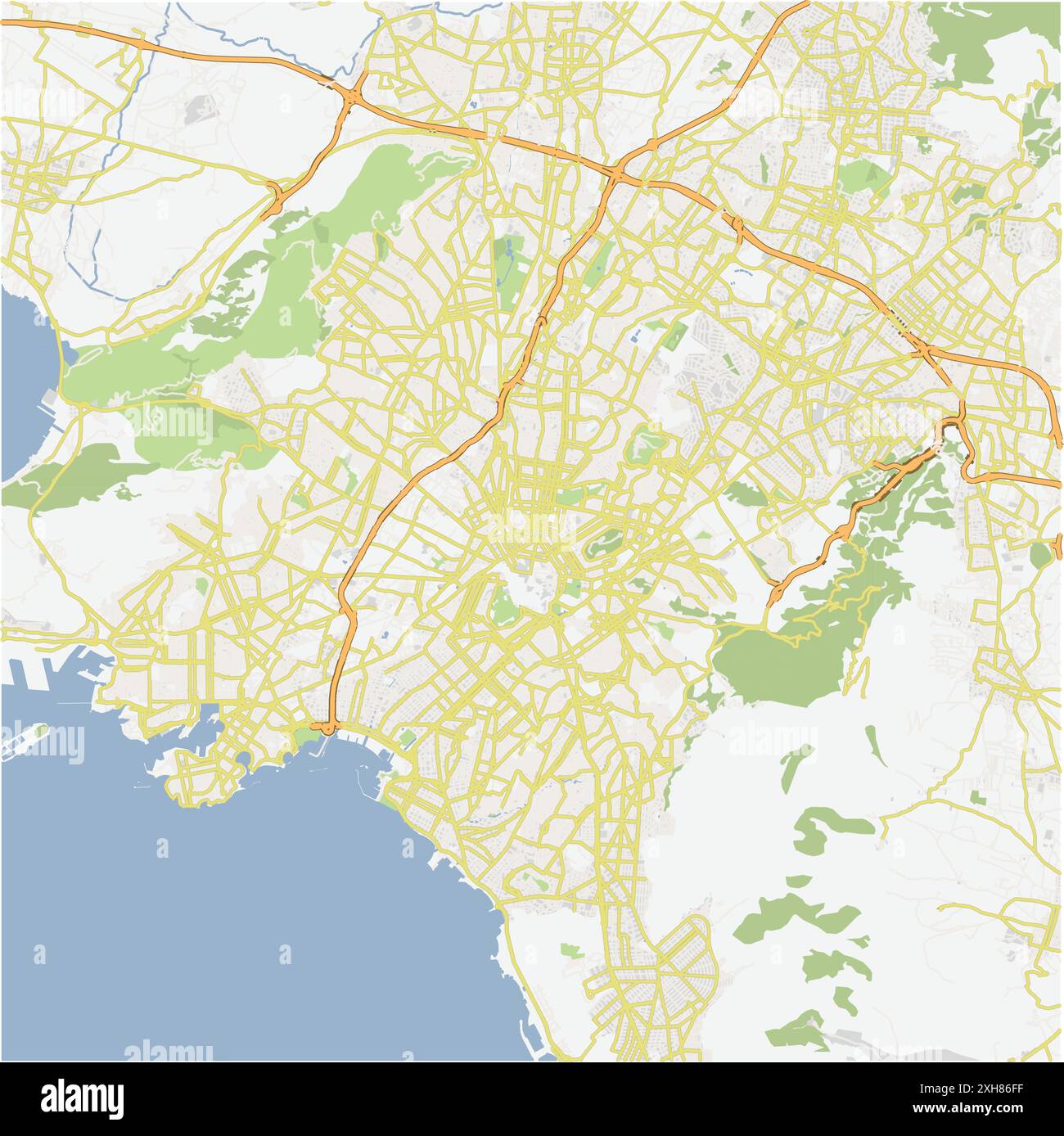 Road map of Athens in Greece. Contains layered vector with roads water ...