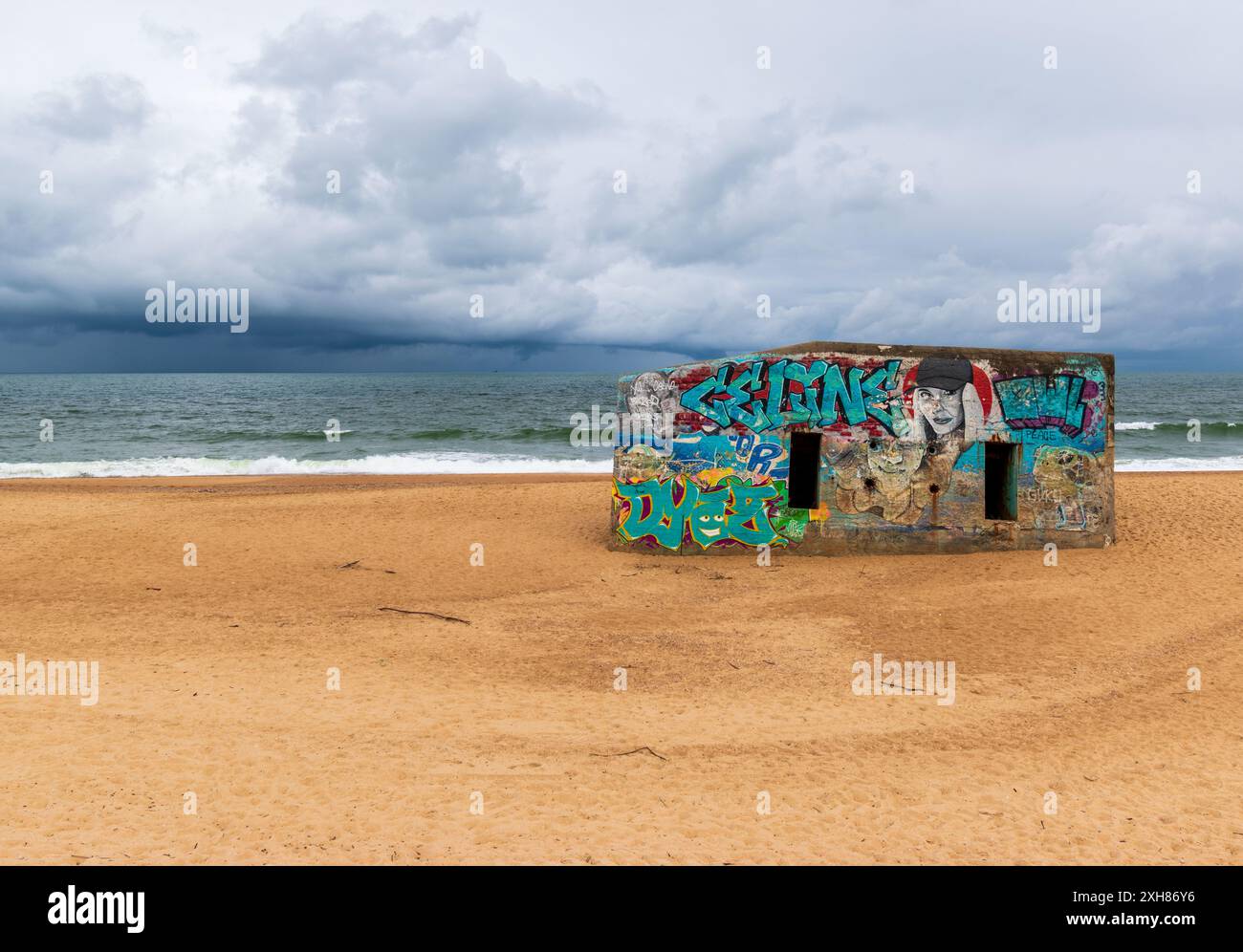 Labenne, Landes, France - 07 03 2024 : street art on a blockhouse of ...