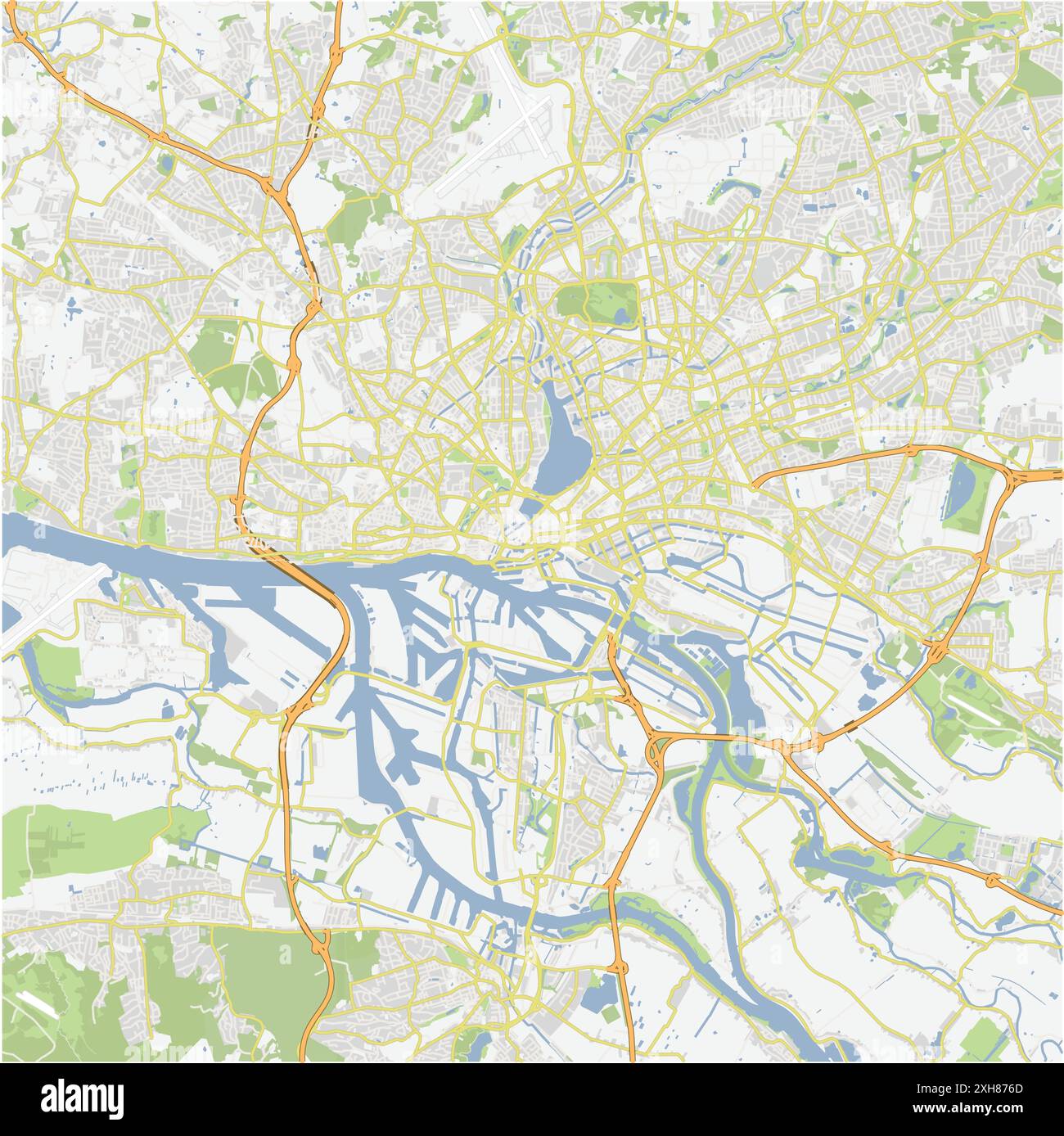 Road map of Hamburg in Germany. Contains layered vector with roads water, parks, etc Stock ...