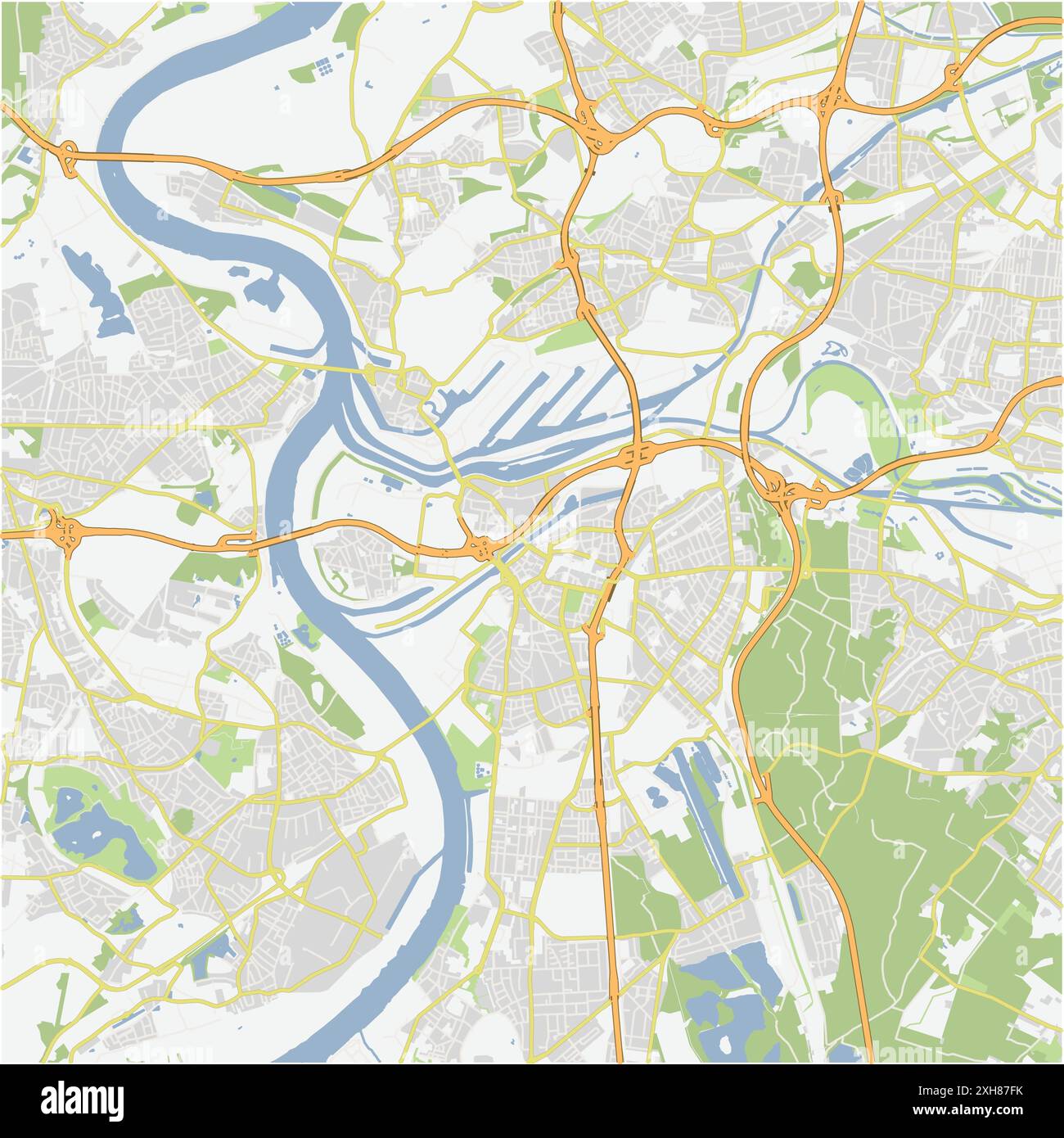 Road map of Duisburg in Germany. Contains layered vector with roads water, parks, etc Stock ...