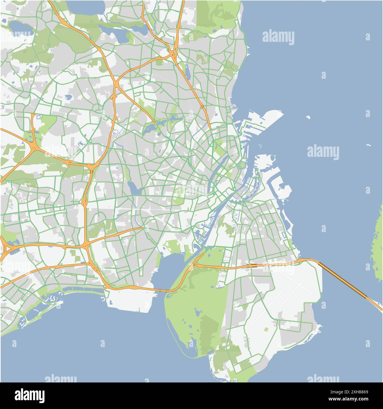 Road map of Copenhagen in Denmark. Contains layered vector with roads water, parks, etc Stock ...