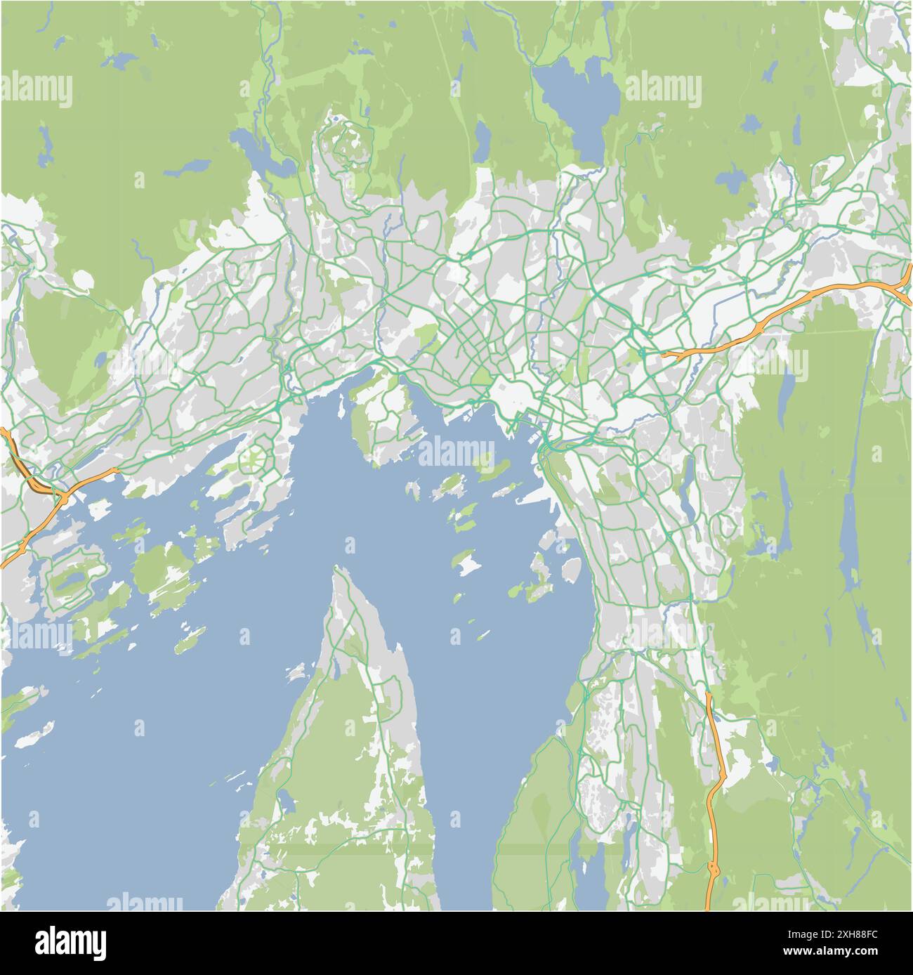 Road map of Oslo in Norway. Contains layered vector with roads water ...