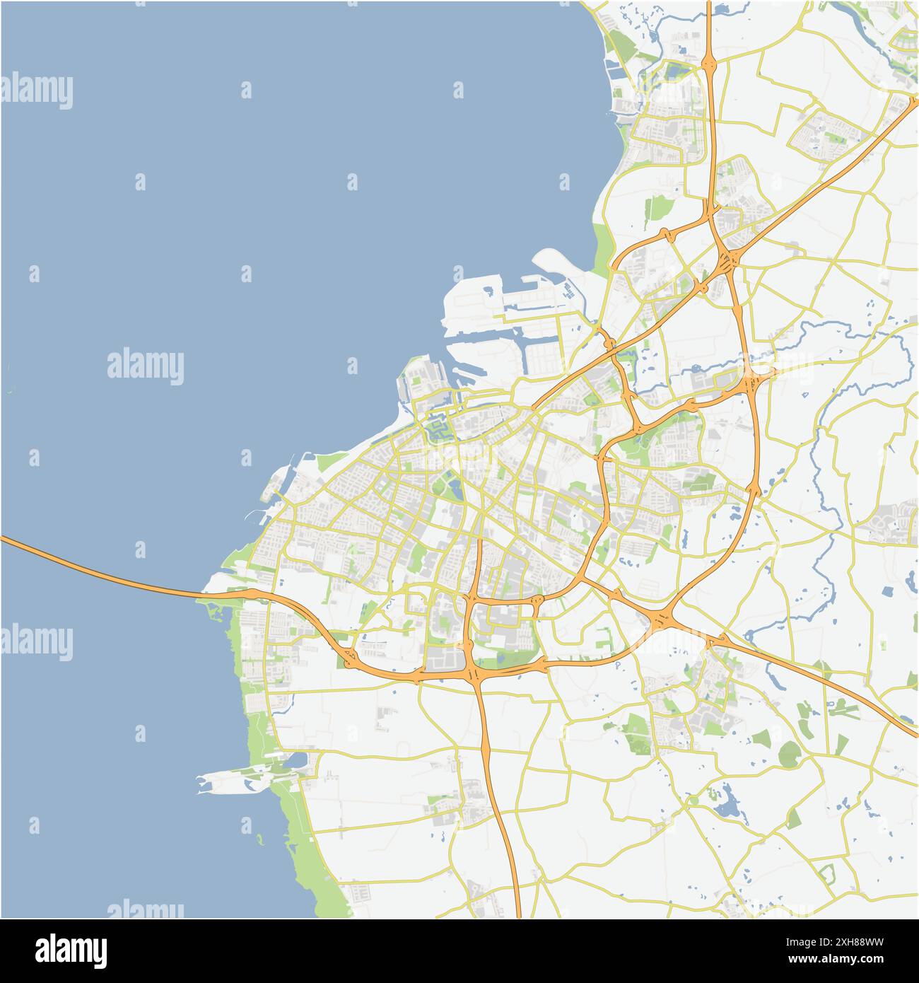 Road map of Malmo in Sweden. Contains layered vector with roads water ...