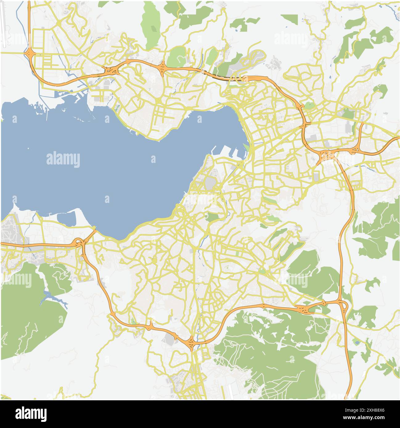 Road map of Izmir in Turkey. Contains layered vector with roads water ...
