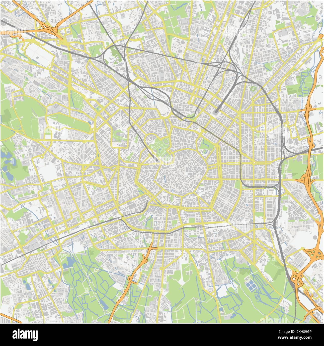 Road map of Milan in Italy. Contains layered vector with roads water ...