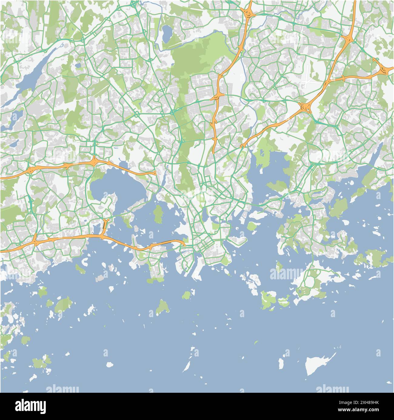 Road map of Helsinki in Finland. Contains layered vector with roads ...