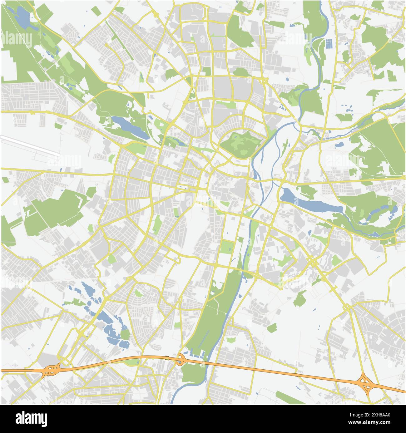 Road map of Poznan in Poland. Contains layered vector with roads water ...