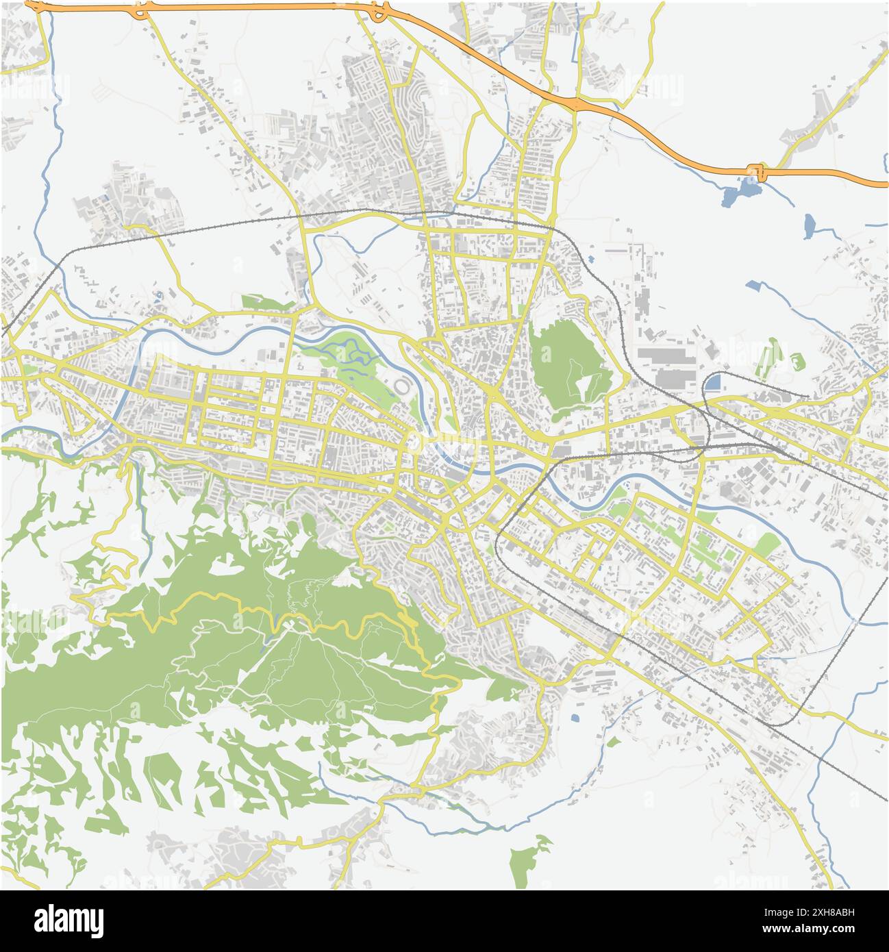 Road map of Skopje in North Macedonia. Contains layered vector with ...