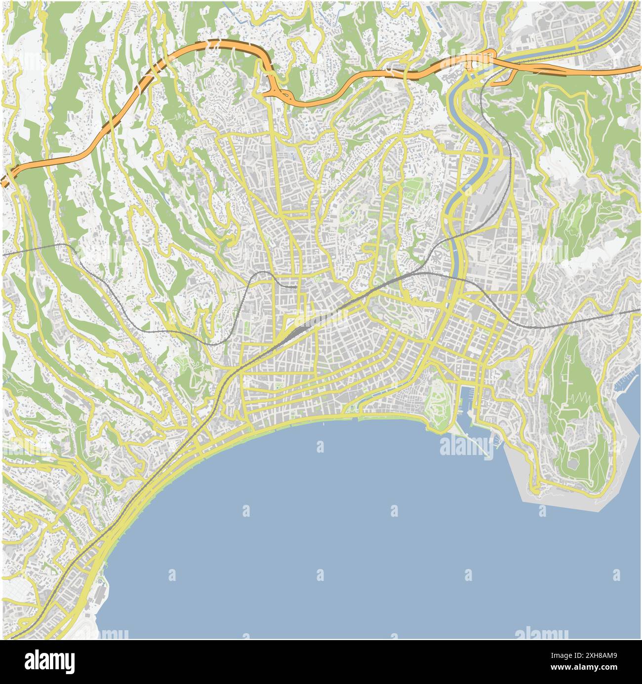 Road map of Nice in France. Contains layered vector with roads water ...