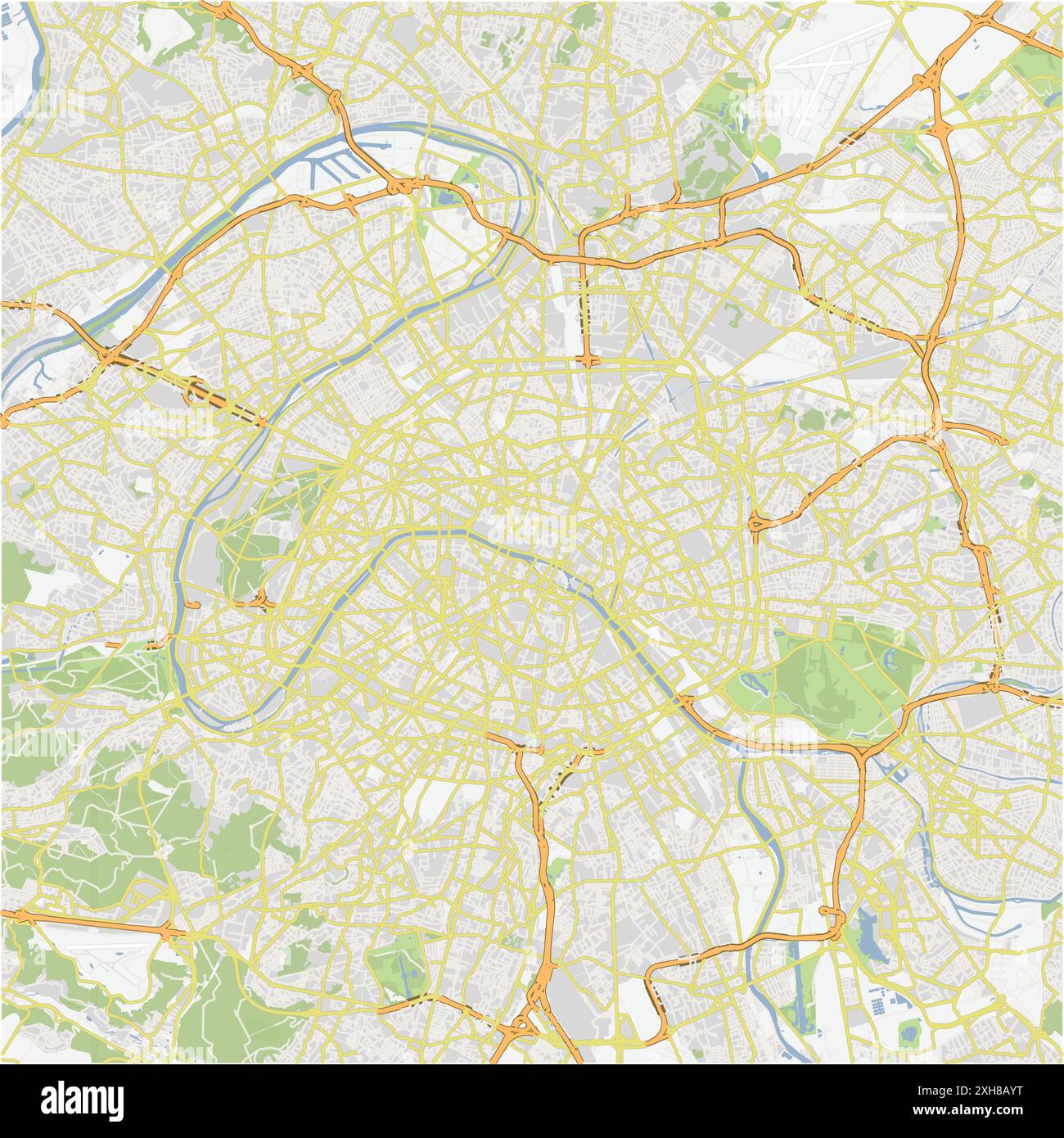 Road map of Paris in France. Contains layered vector with roads water ...